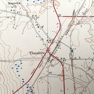 Antique Theodore, Alabama 1943 US Geological Survey Topographic Map ...