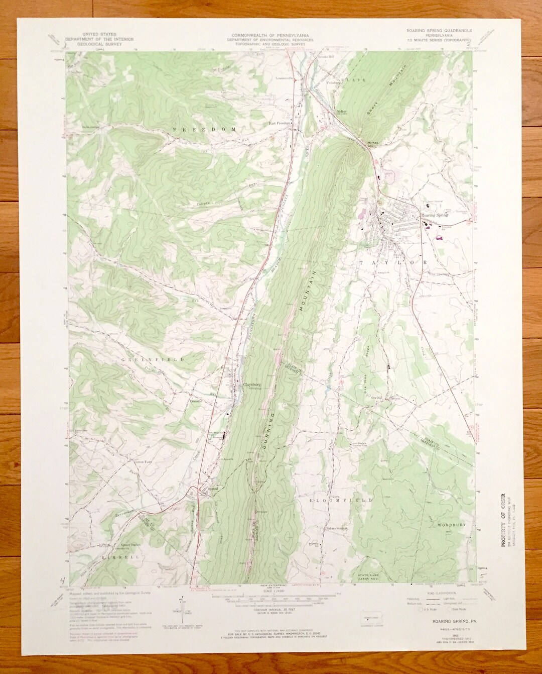 Antique Roaring Spring, Pennsylvania 1963 US Geological Survey ...