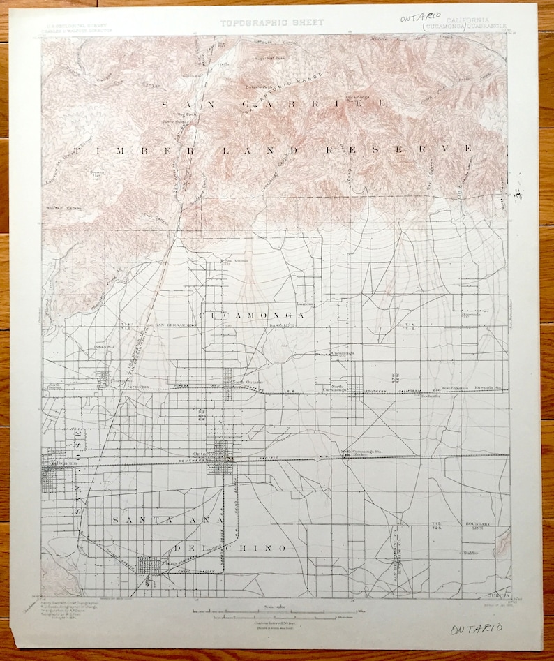 Antique Rancho Cucamonga, California 1900 US Geological Survey ...
