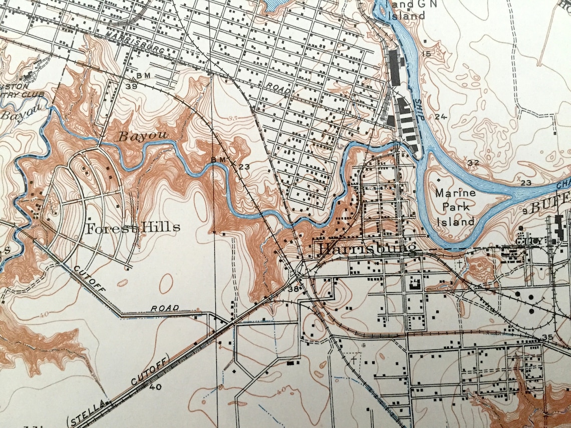 Antique Houston Texas 1922 US Geological Survey Topographic | Etsy