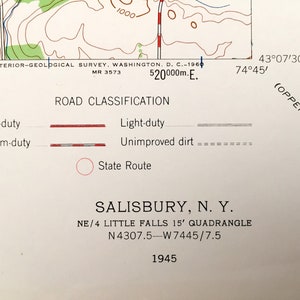 Antique Salisbury, New York 1945 US Geological Survey Topographic Map ...