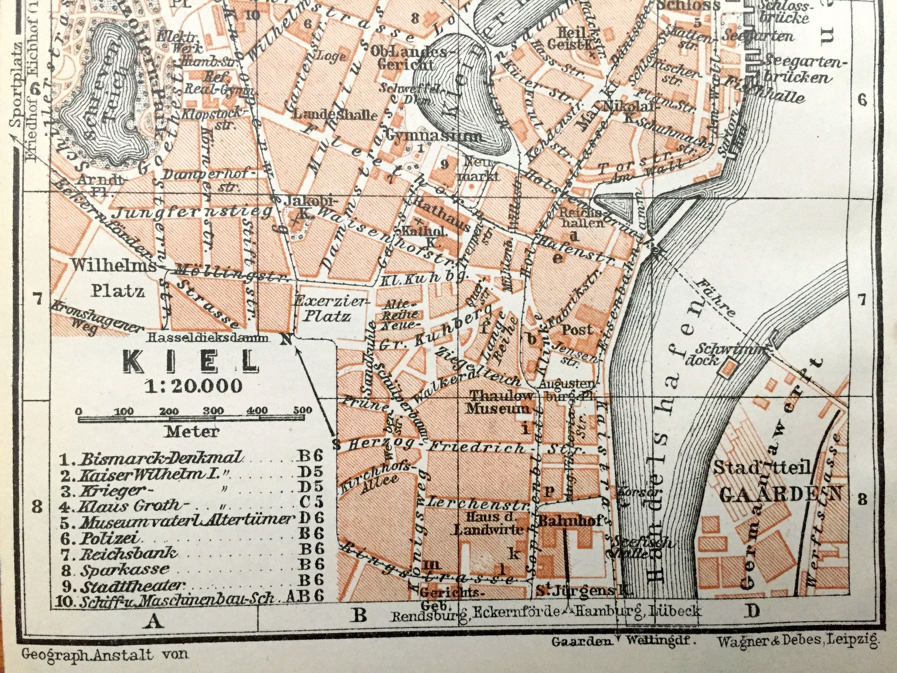 Antiguo 1925 Kiel Alemania Mapa de Baedekers Guía Atlas - Etsy España
