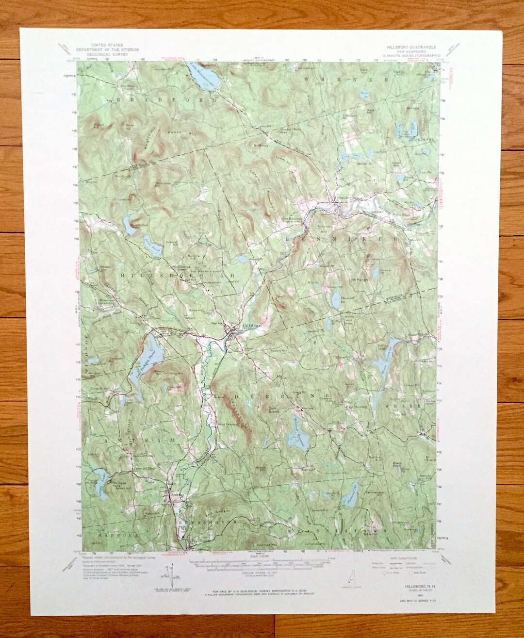 Antique Hillsboro, New Hampshire 1957 US Geological Survey Topographic ...