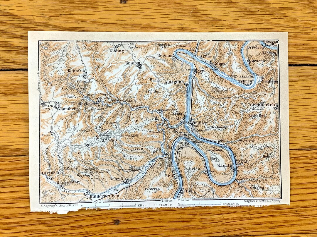 Antique 1911 Zell, Germany Map From Baedekers Guide Atlas – Rhineland ...