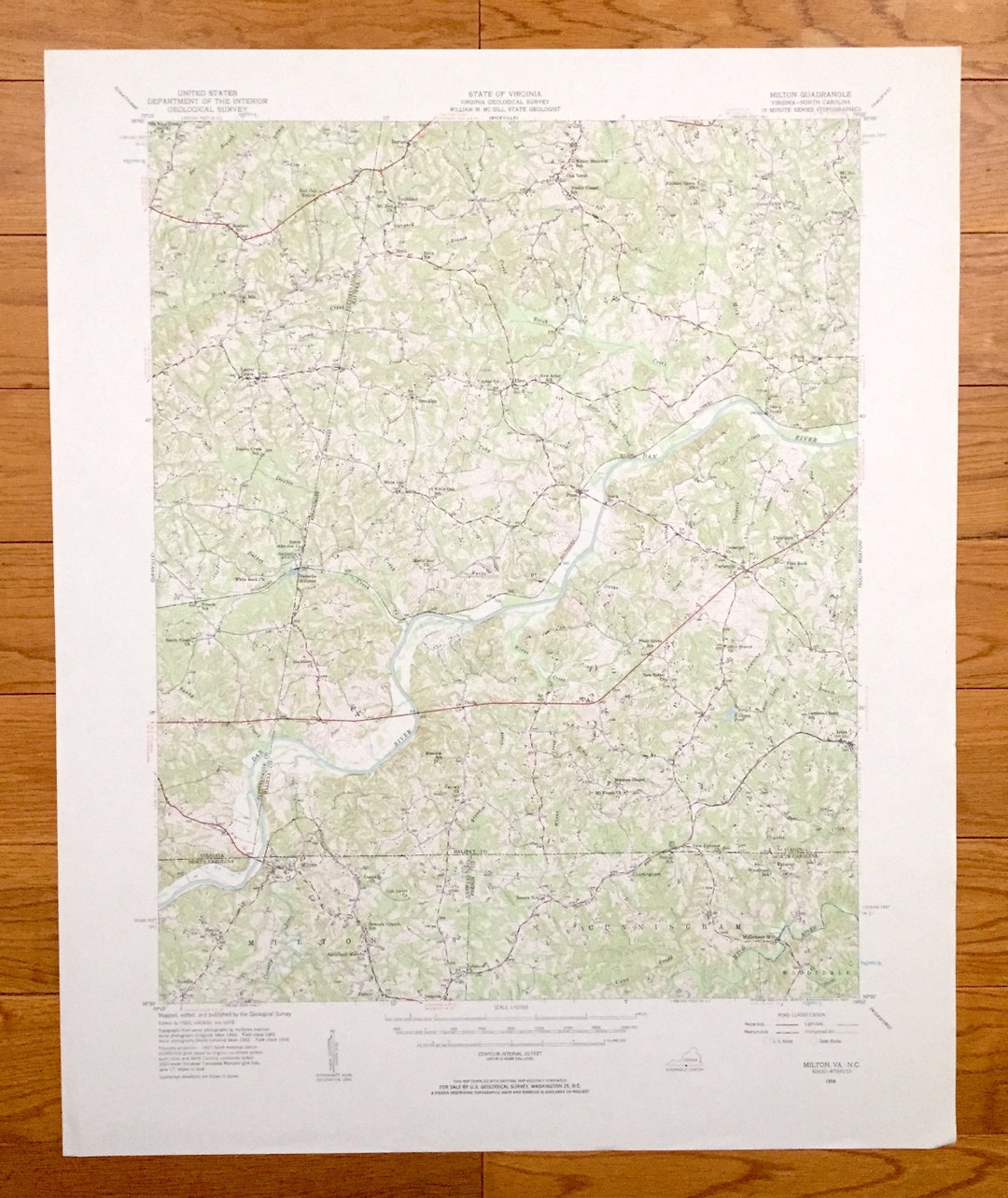 Antique Milton, North Carolina 1956 US Geological Survey Topographic ...