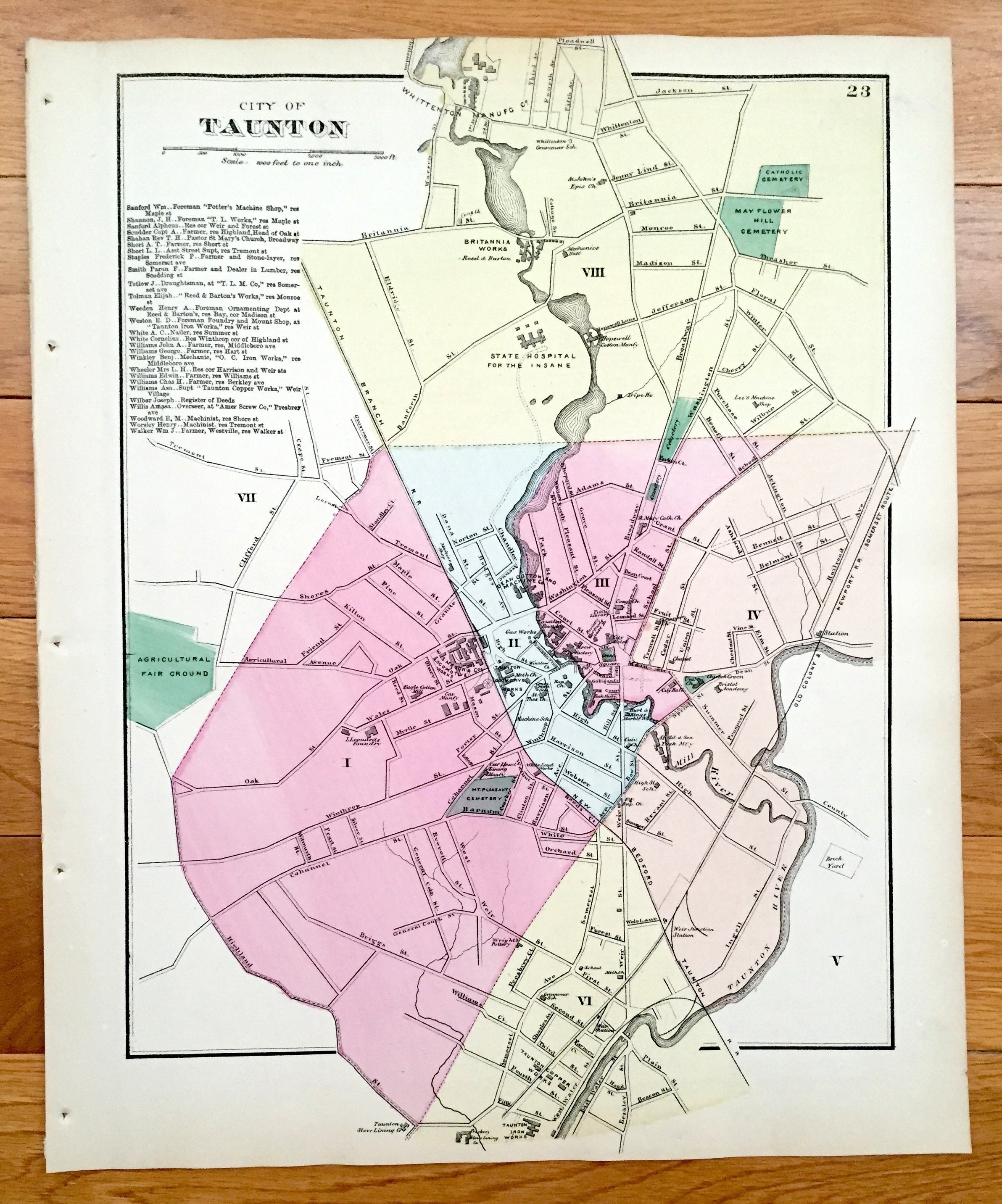 Antique 1871 Taunton Massachusetts Map From F.W. Beers Atlas | Etsy