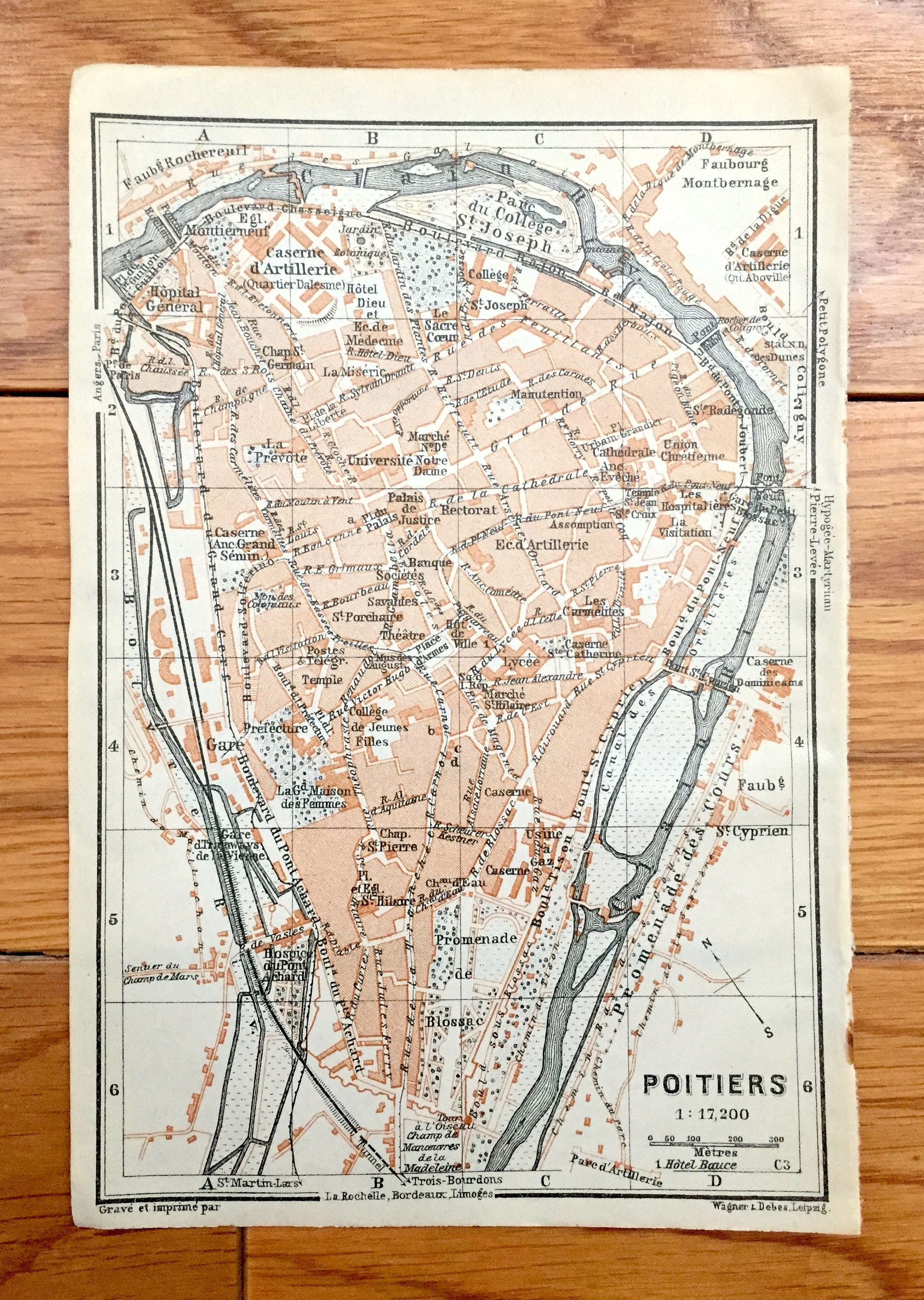 Antique 1914 Poitiers France Map from Baedekers Guide Atlas | Etsy