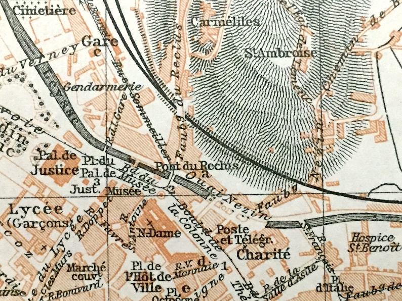 Antique 1914 Chambery France Map From Baedekers Guide Atlas - Etsy