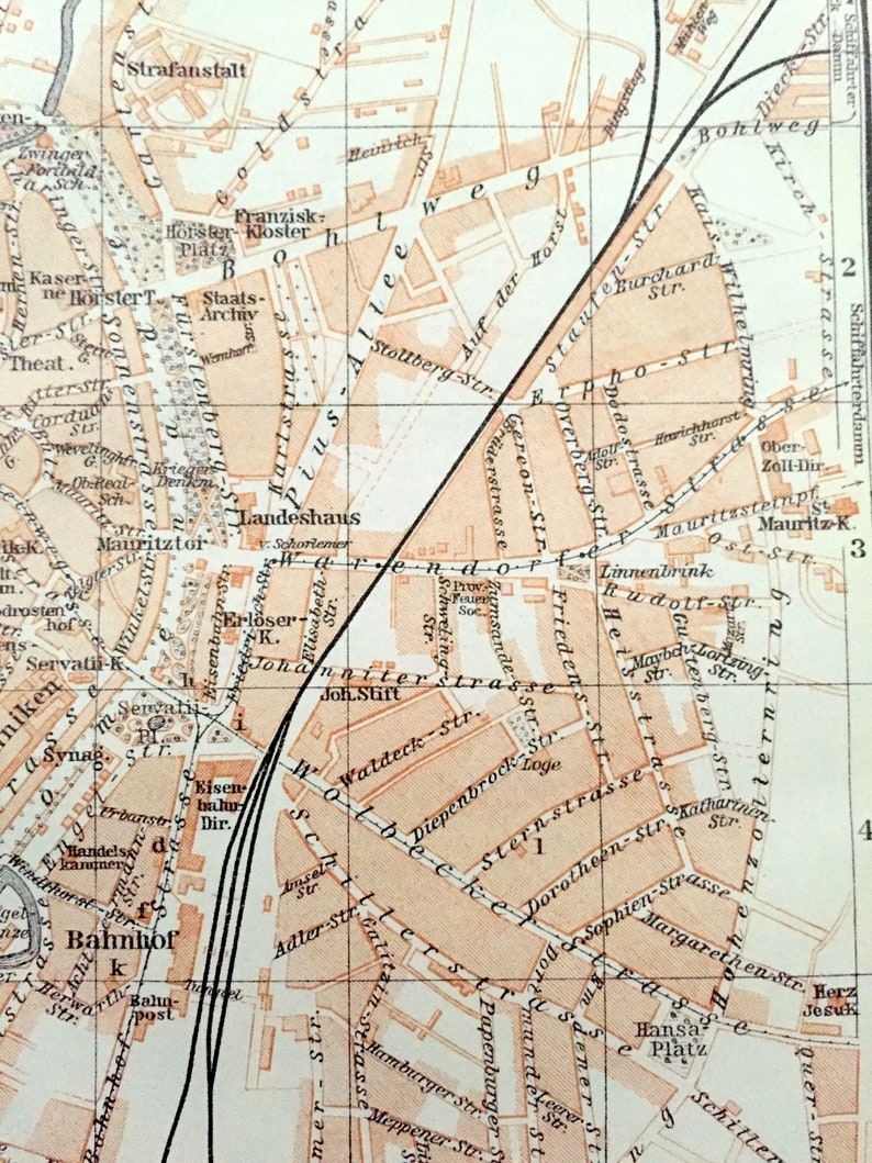Antique 1925 Munster Germany Map From Baedekers Guide Atlas - Etsy