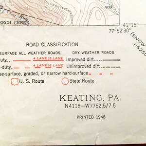Antique Keating, Pennsylvania 1948 US Geological Survey Topographic Map ...
