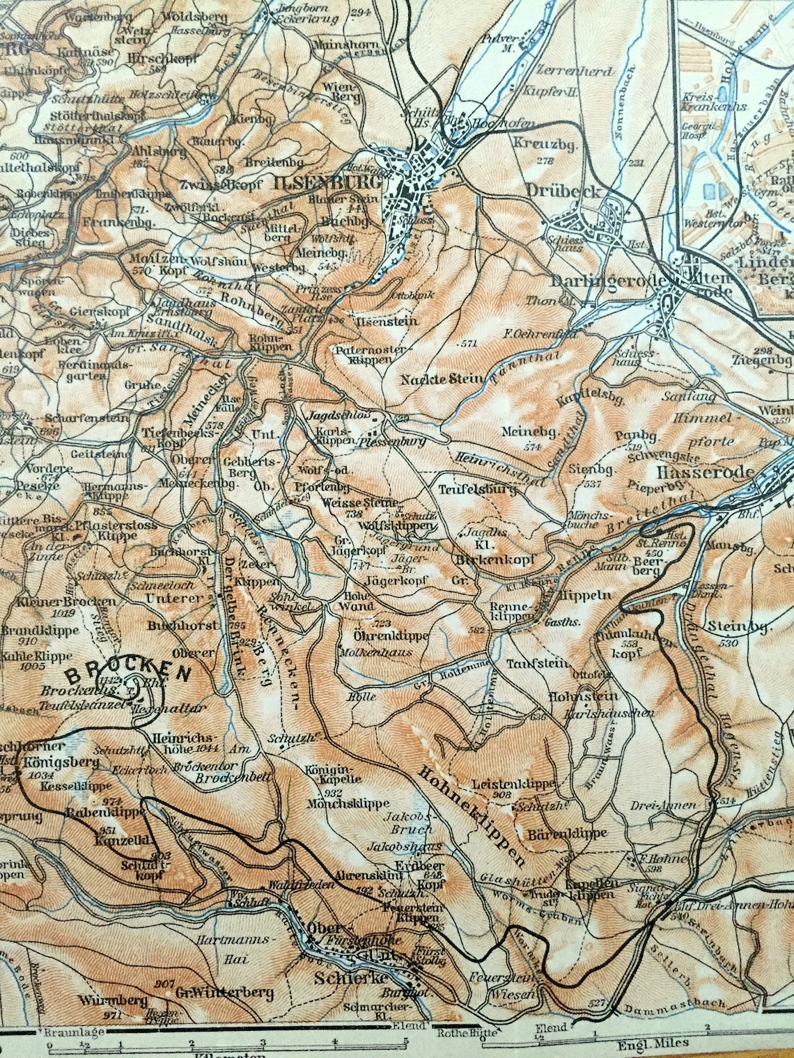 Antique 1925 Brocken, Germany Map From Baedekers Guide Atlas – Bad ...
