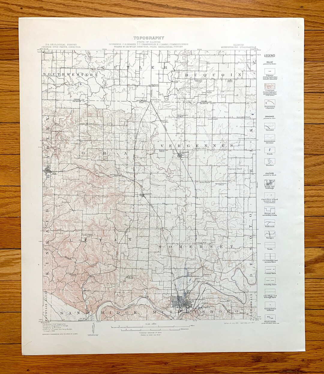Antique Murphysboro, Illinois 1910 US Geological Survey Topographic Map ...