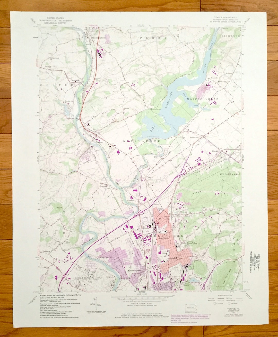 Antique Temple, Pennsylvania 1956 US Geological Survey Topographic Map ...