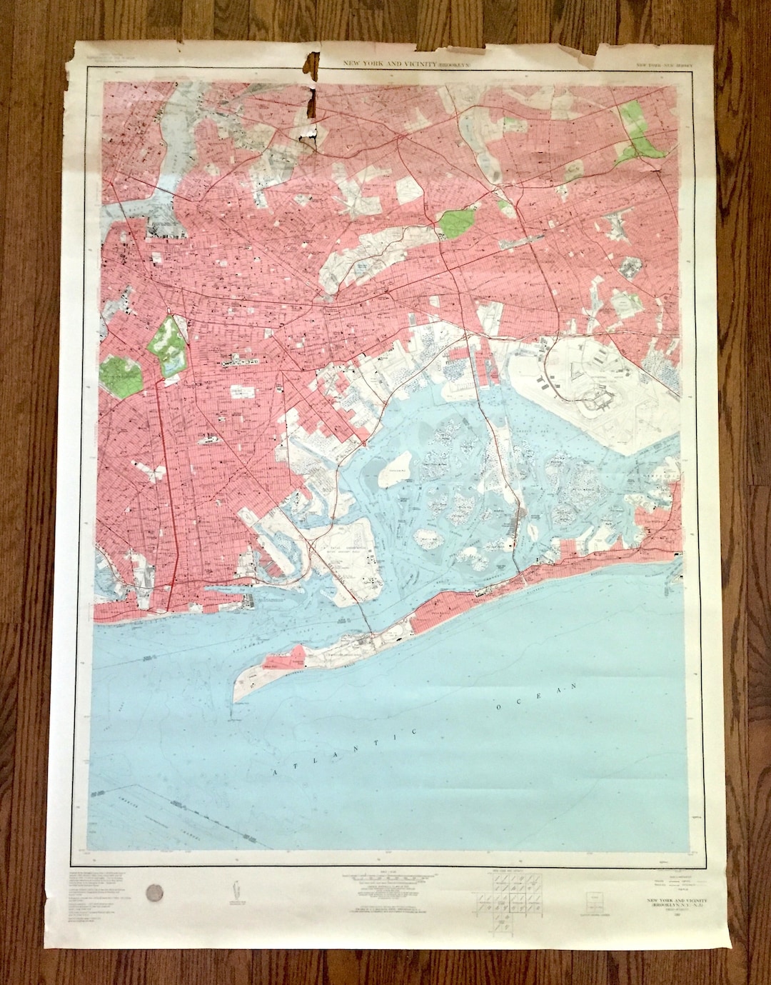 Antique Brooklyn & Queens, New York City 1957 WALL SIZE US Geological Survey Topographic Map ...