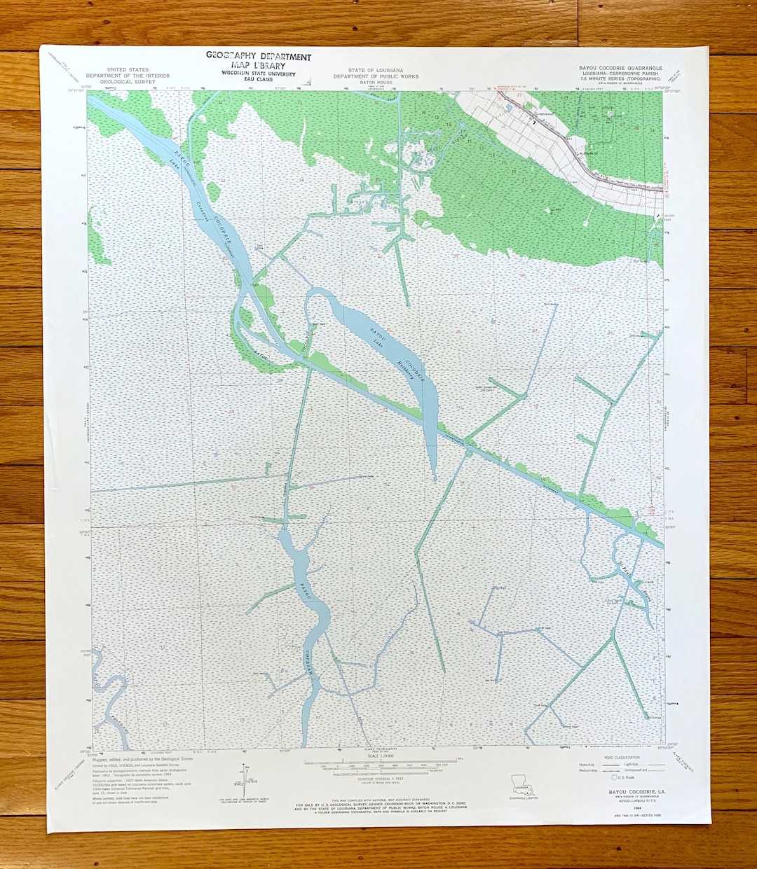 Antique Bayou Cocodrie, Louisiana 1964 US Geological Survey Topographic ...