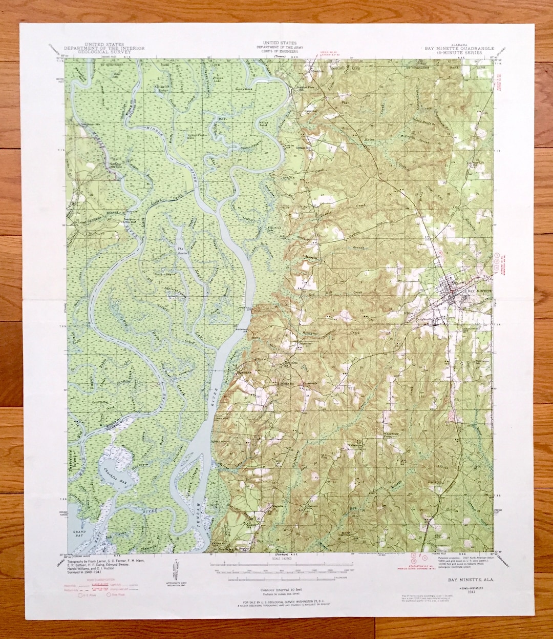 Antique Bay Minette, Alabama 1941 US Geological Survey Topographic Map ...