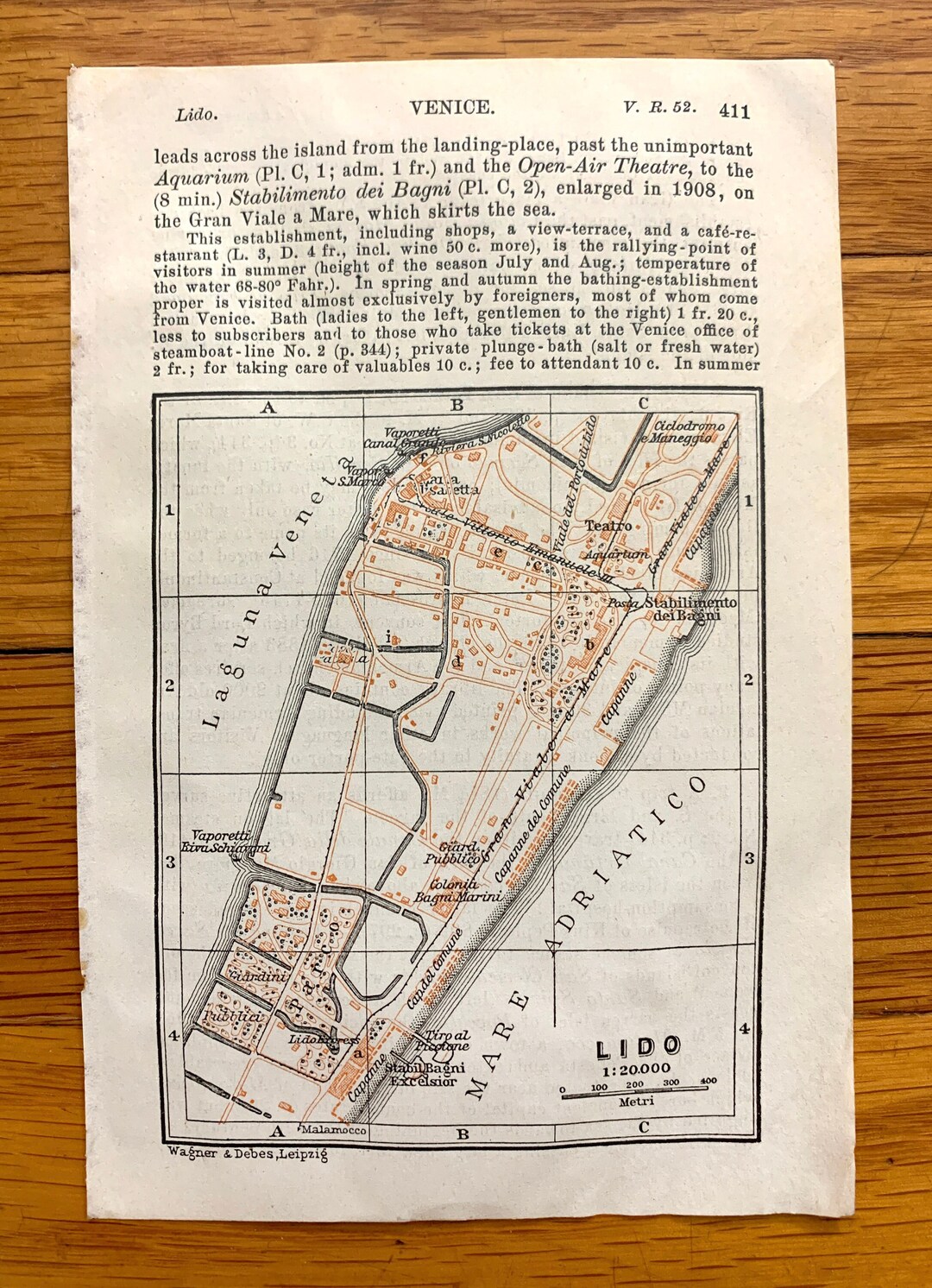 Antique 1913 Lido Di Venezia, Italy Map From Baedekers Guide – Venice ...