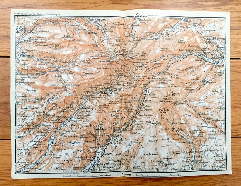Antique 1914 Murat France Map From Baedekers Guide Atlas - Etsy