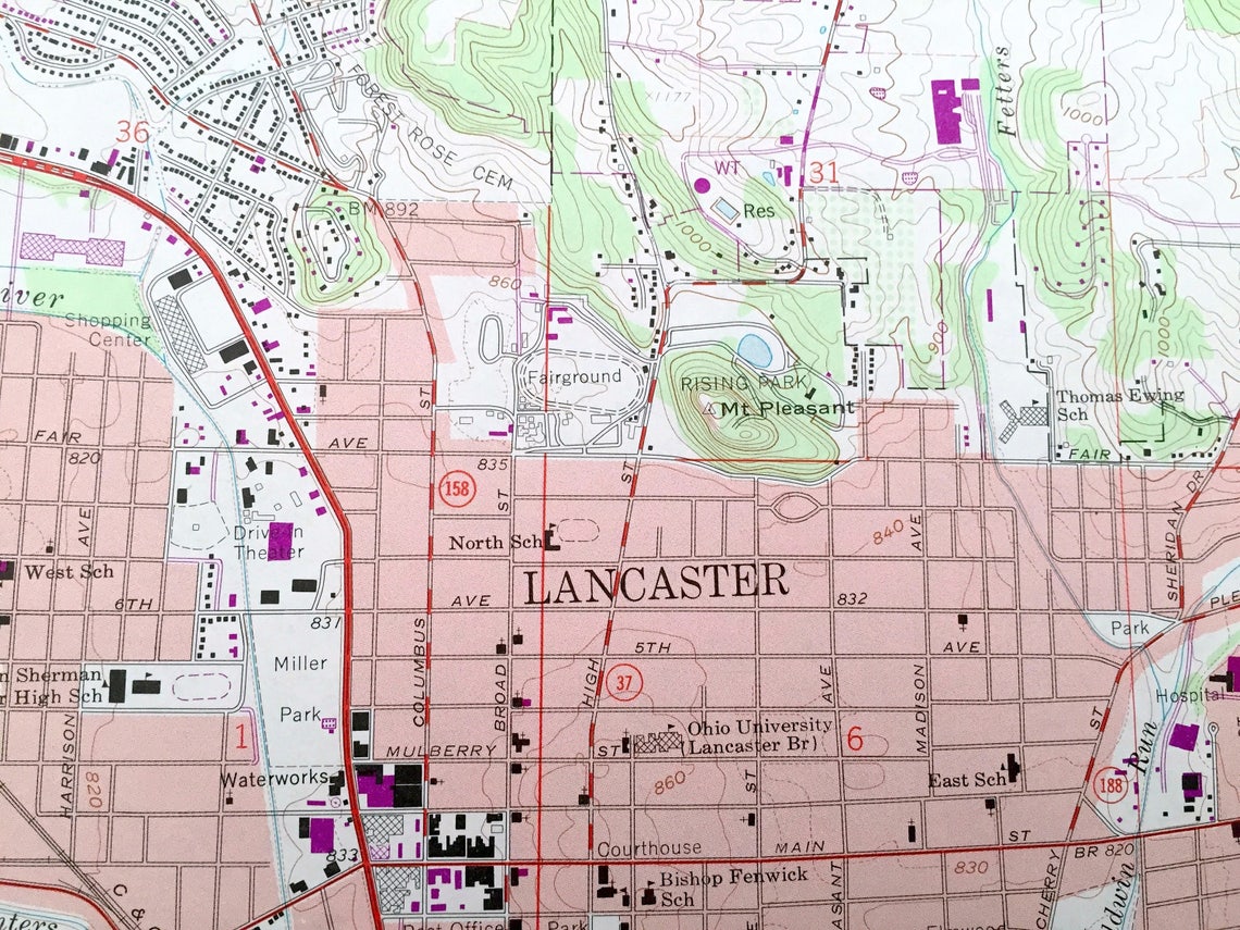 Antique Lancaster, Ohio 1961 US Geological Survey Topographic Map ...