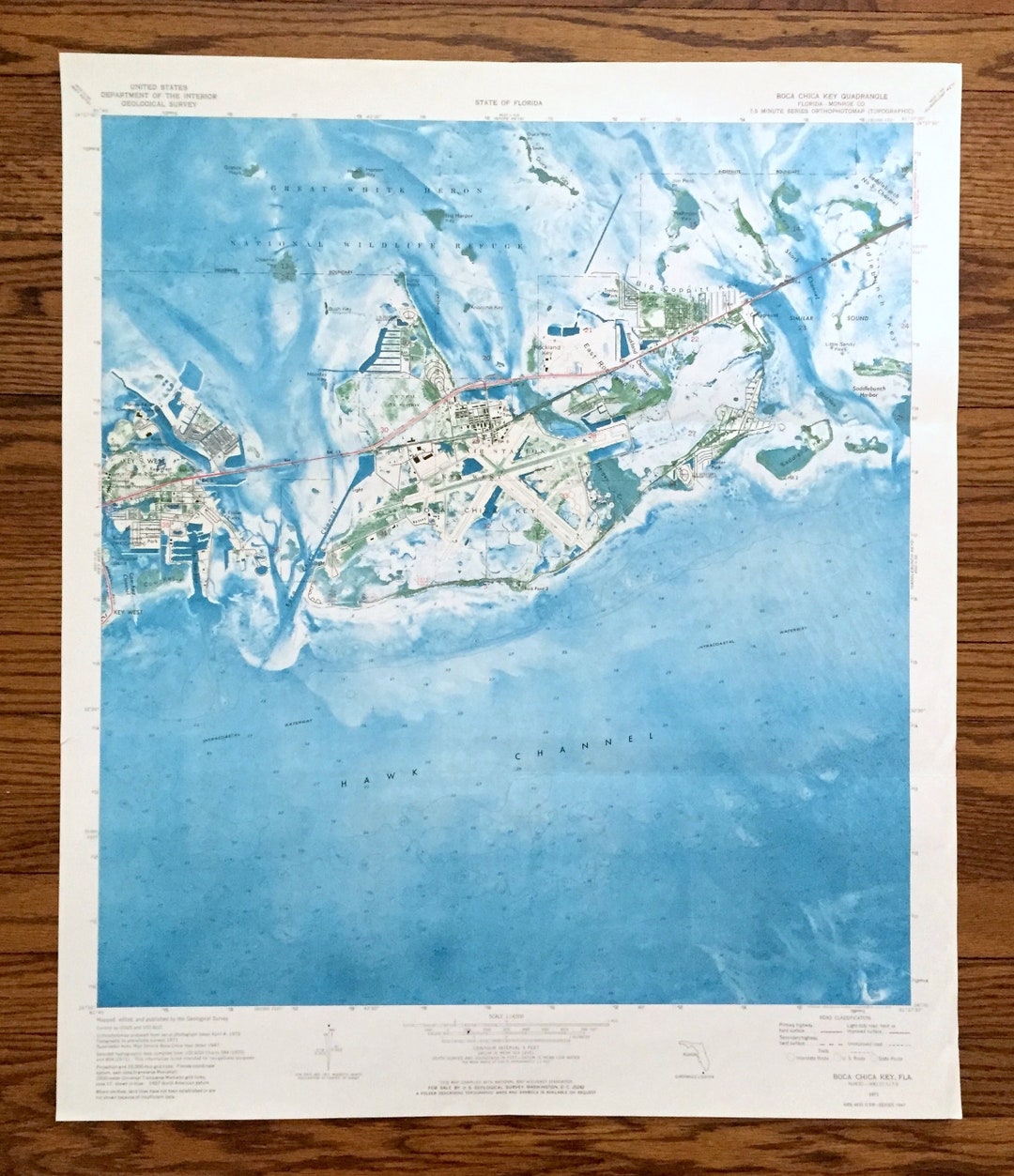 Antique Boca Chica Key, Florida 1971 US Geological Survey Topographic ...