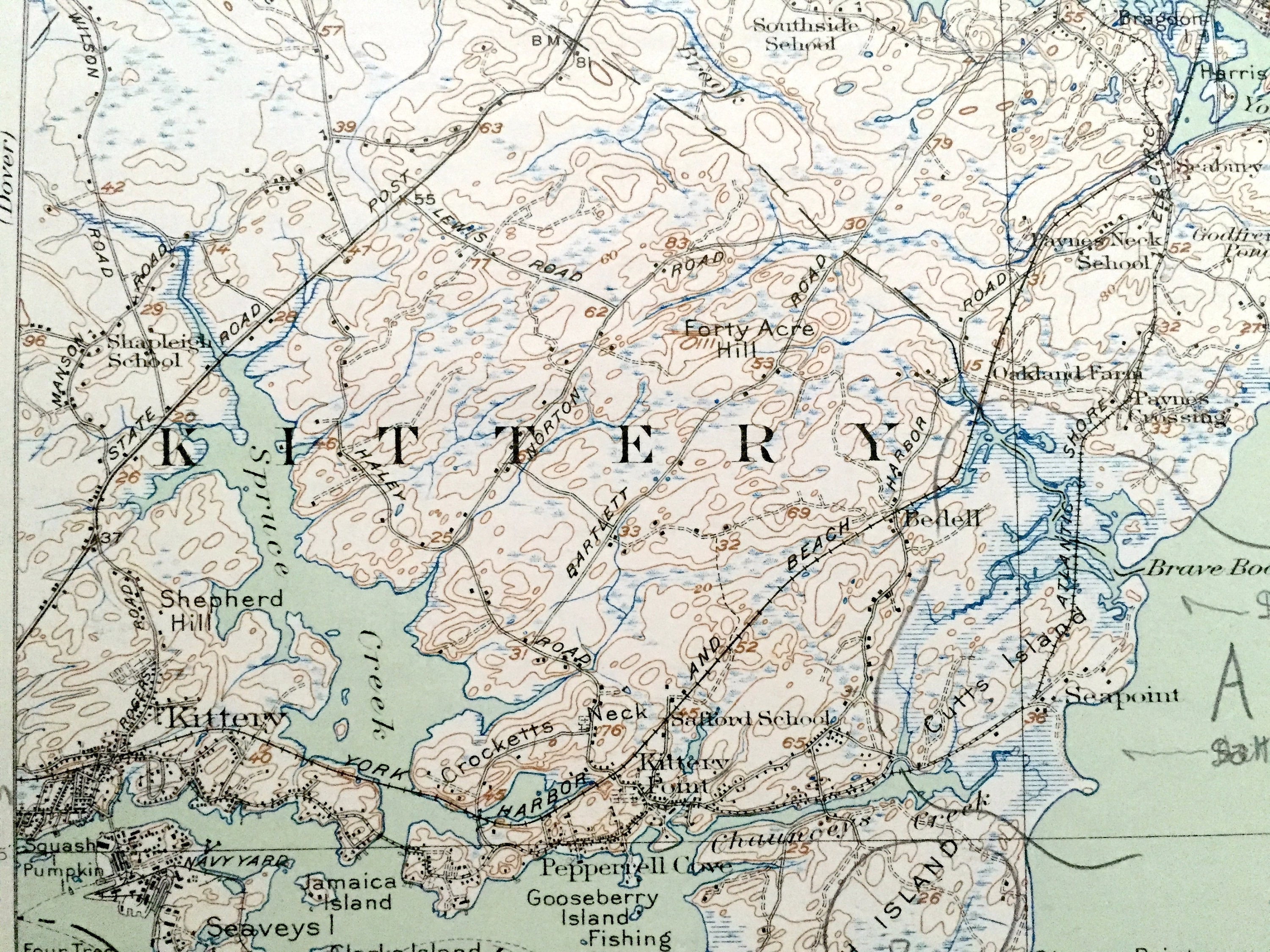 Antique York, Maine 1920 US Geological Survey Topographic Map Wells, Kittery, York Beach ...