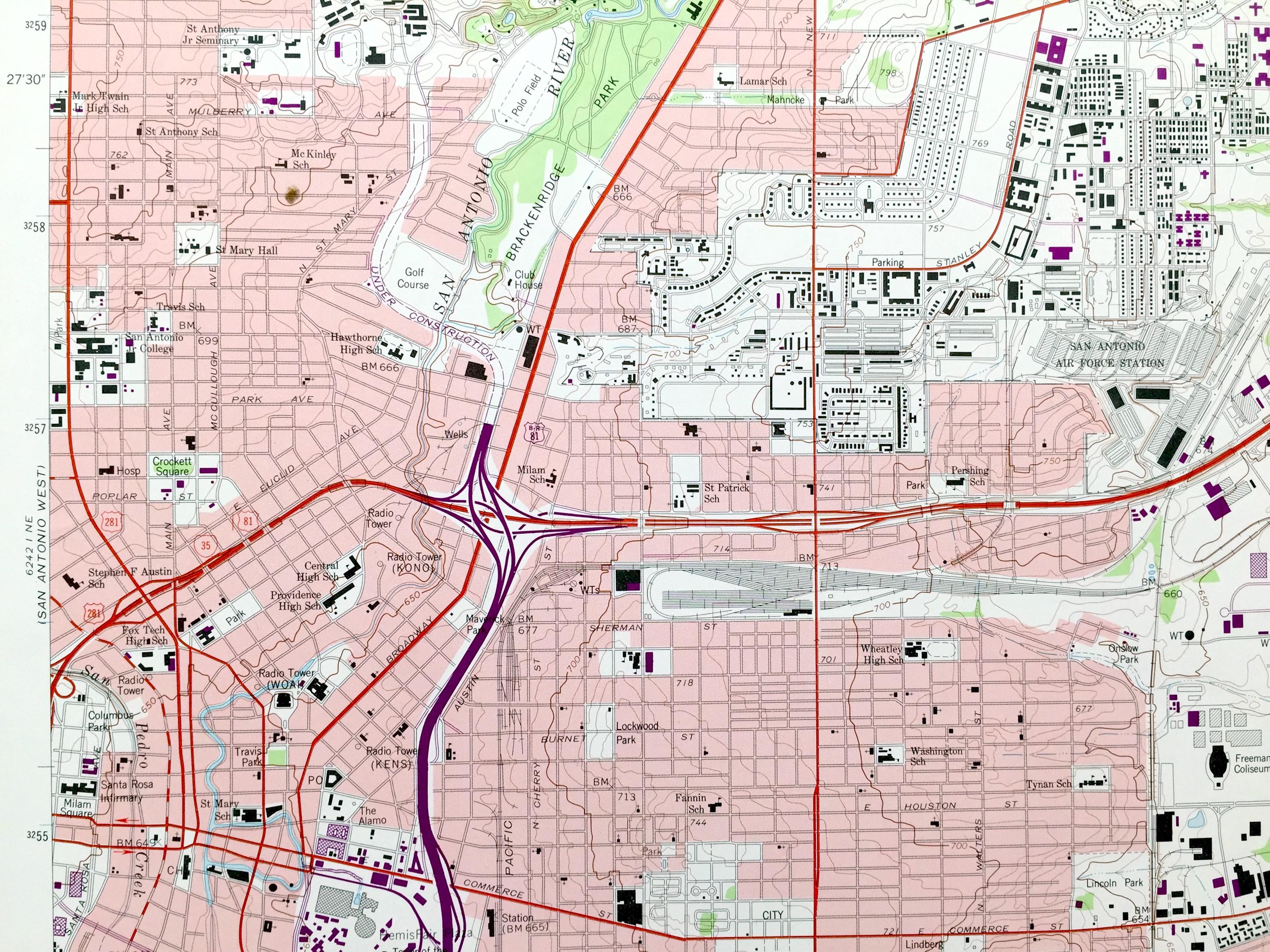 Antique San Antonio East, Texas 1967 US Geological Survey Topographic ...