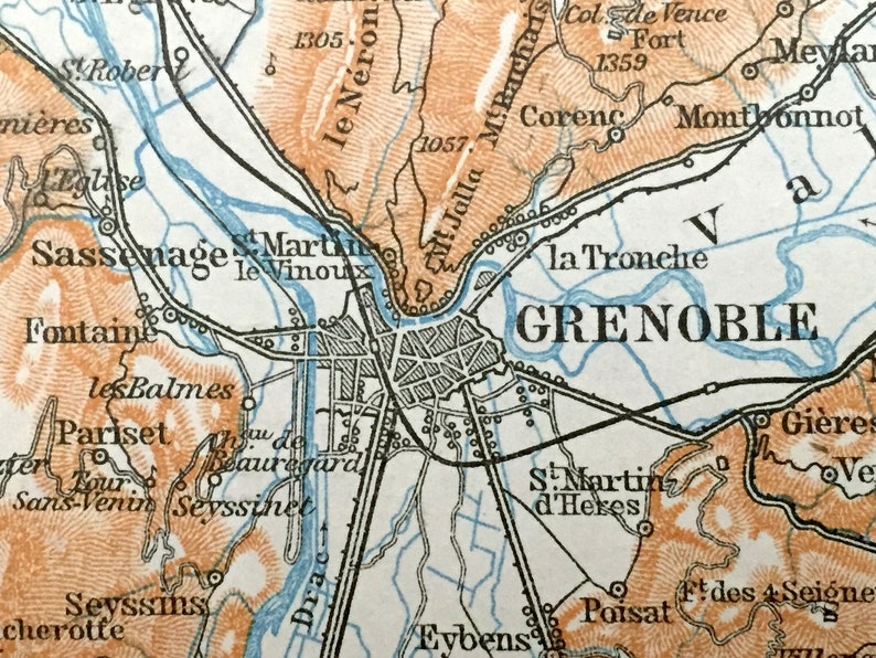 Antique 1914 Grenoble France Map From Baedekers Guide Atlas | Etsy