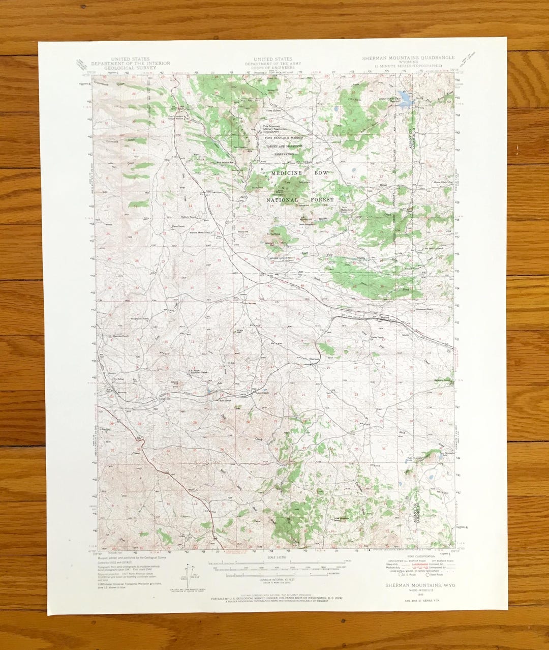 Antique Sherman Mountains, Wyoming 1948 US Geological Survey ...