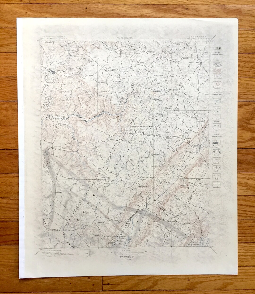 Antique Pikeville, Tennessee 1886 US Geological Survey Topographic Map ...