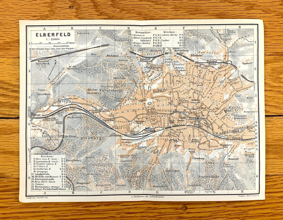 Antique 1911 Elberfeld Wuppertal, Germany Map From Baedekers Guide ...
