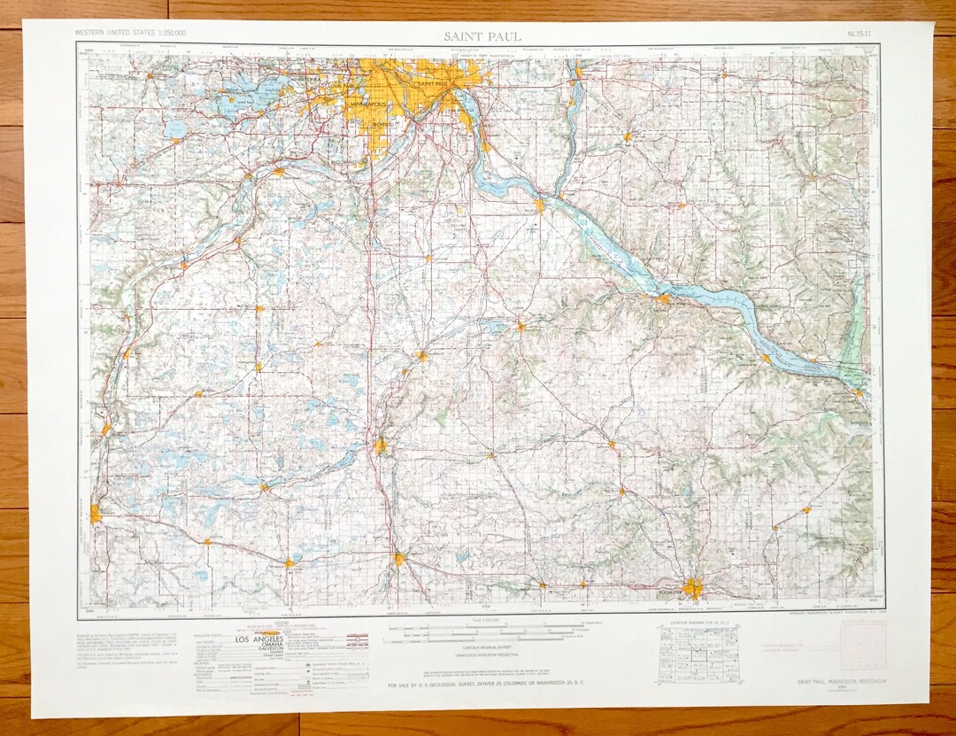Antique Saint Paul, Minnesota 1953 US Geological Survey Topographic Map ...