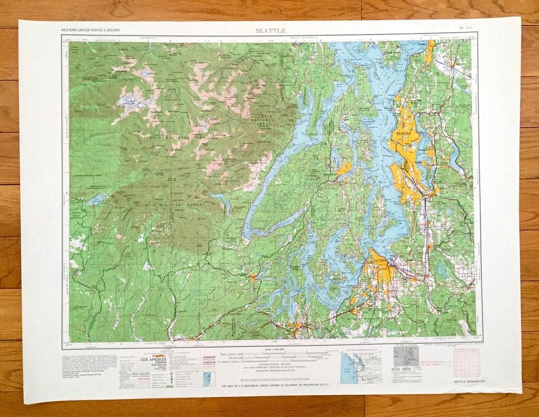 Antique Seattle, Washington 1962 US Geological Survey Topographic Map ...