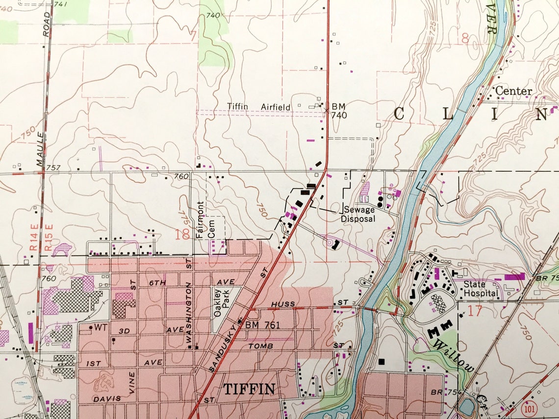 Antique Tiffin Ohio 1960 US Geological Survey Topographic Map - Etsy