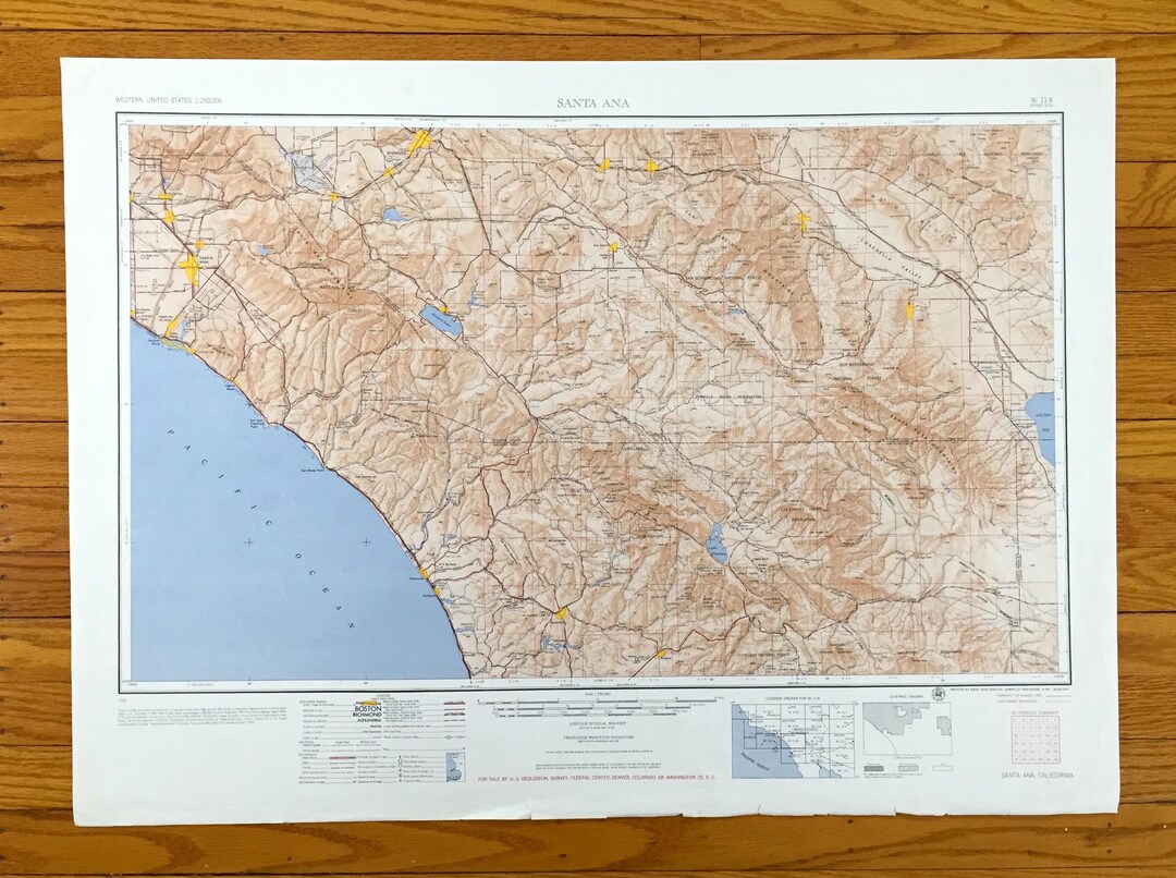 Antique Santa Ana, California 1955 US Geological Survey Topographic Map ...