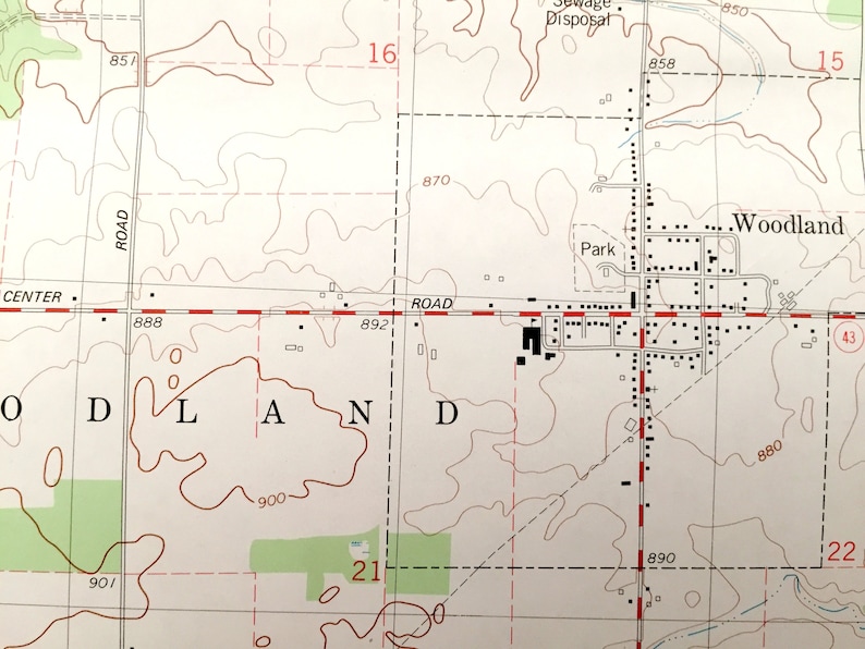 Antique Woodland, Michigan, 1981 US Geological Survey Topographic Map ...