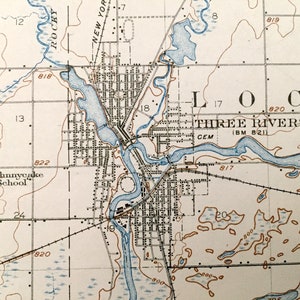 Antique Three Rivers, Michigan 1916 US Geological Survey Topographic ...
