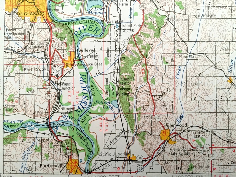 Antique Omaha, Nebraska 1958 US Geological Survey Topographic Map ...