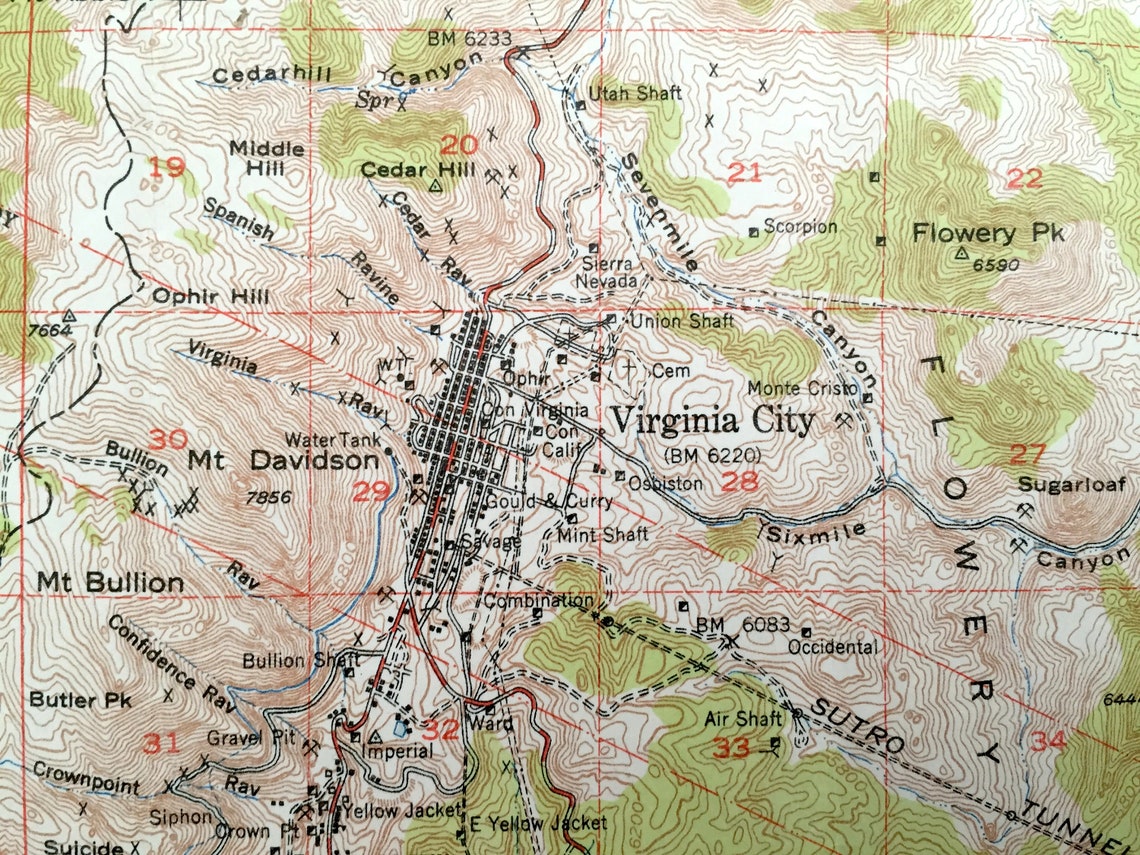 Antique Virginia City Nevada 1952 US Geological Survey | Etsy