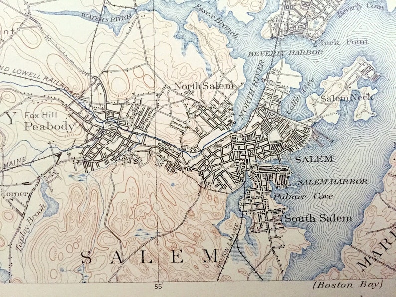 Antique Salem, Massachusetts 1893 US Geological Survey Topographic Map ...
