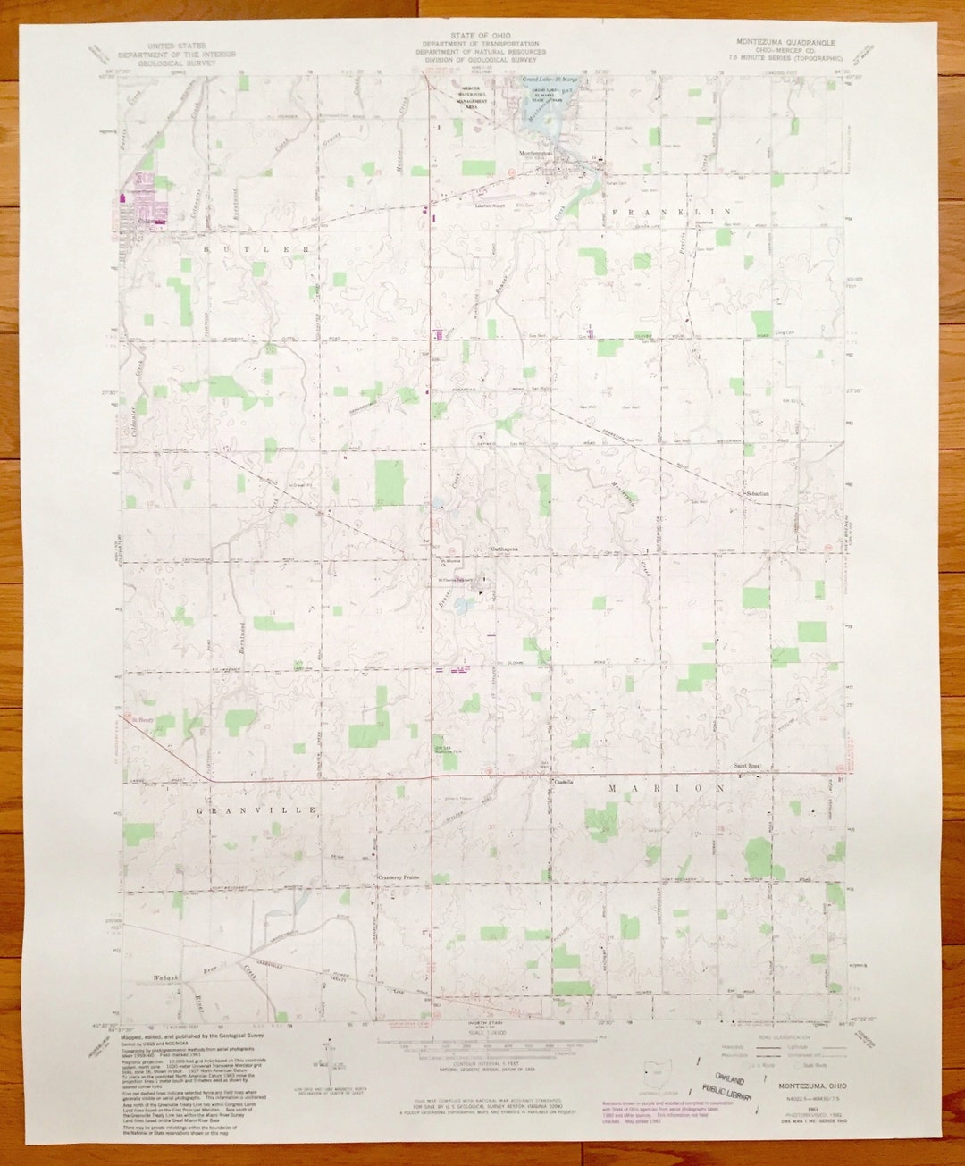 Antique Montezuma, Ohio 1961 US Geological Survey Topographic Map ...