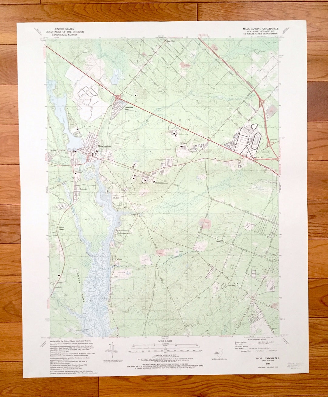 Antique Mays Landing, New Jersey 1989 US Geological Survey Topographic ...