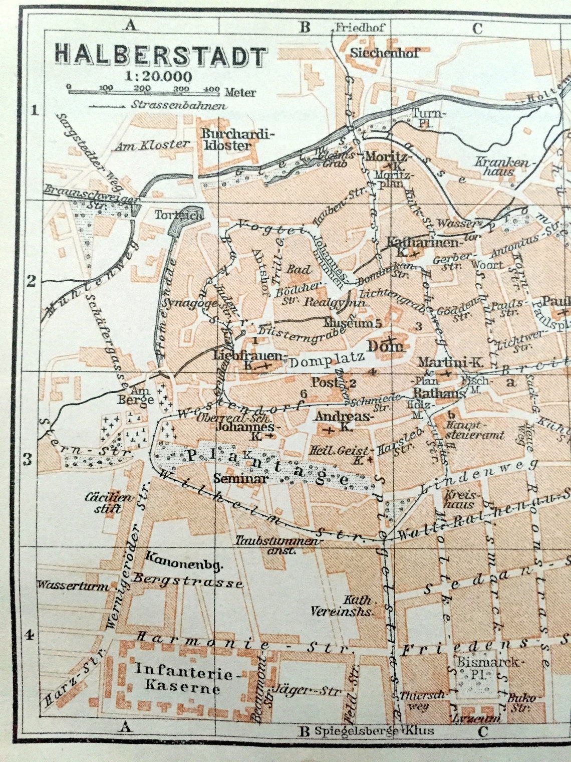 Antique 1925 Halberstadt, Germany Map From Baedekers Guide Atlas ...