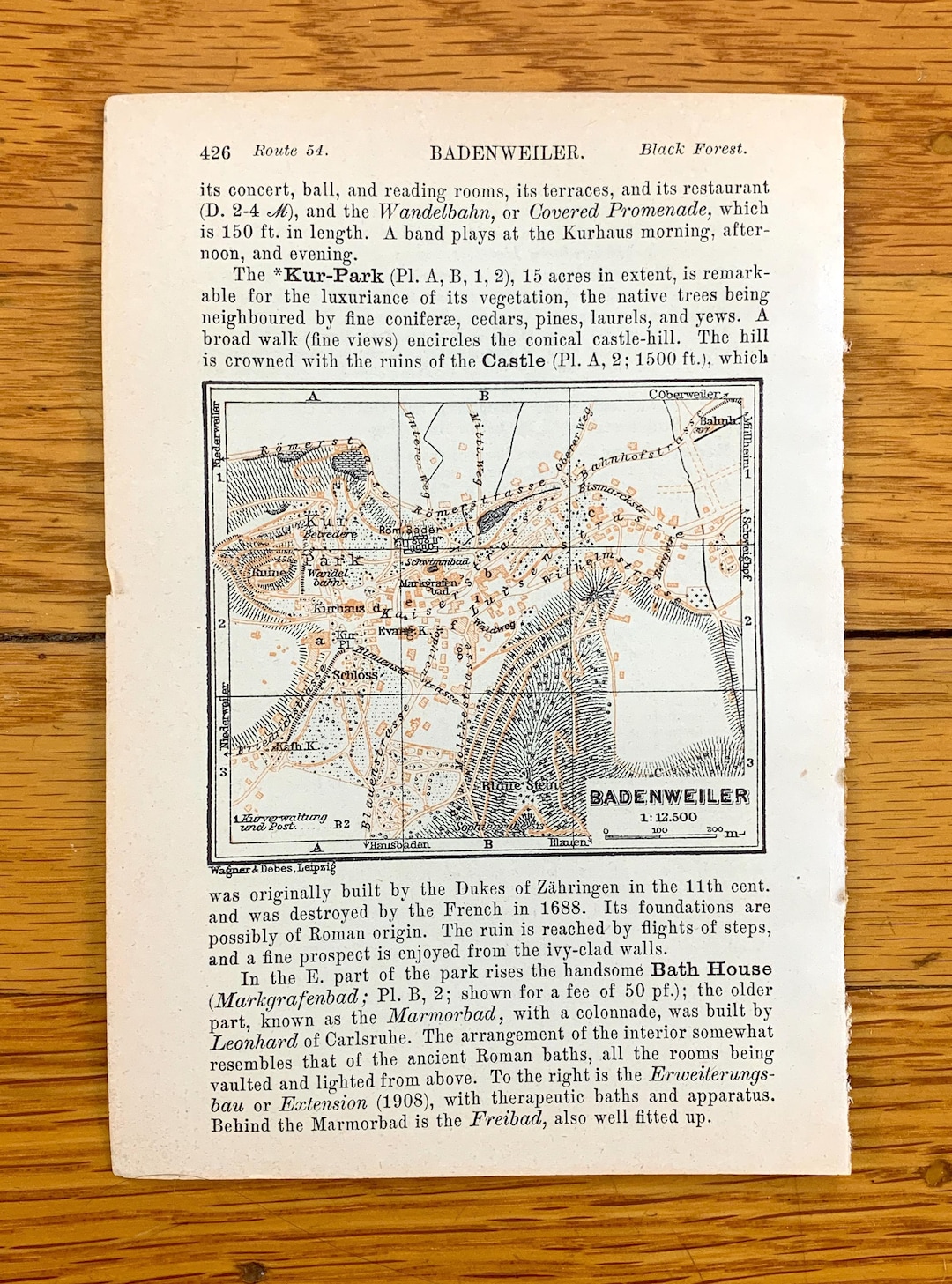 Antique 1911 Badenweiler, Germany Map From Baedekers Guide Atlas ...