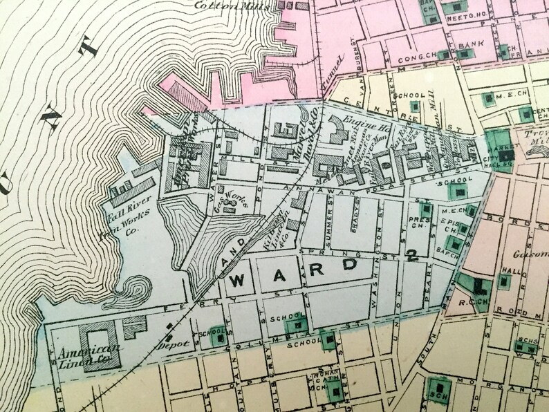 Antique 1871 City of Fall River, Massachusetts Map From F.W. Beers ...