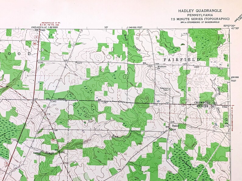 Antique Hadley, Pennsylvania 1960 US Geological Survey Topographic Map ...