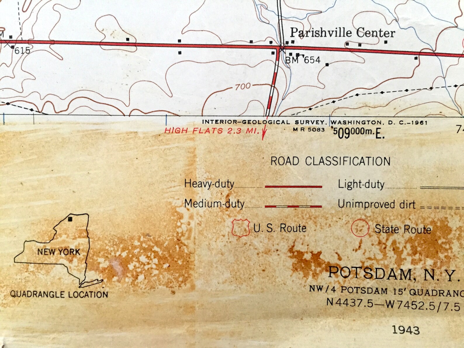 Antique Potsdam, New York 1943 US Geological Survey Topographic Map ...