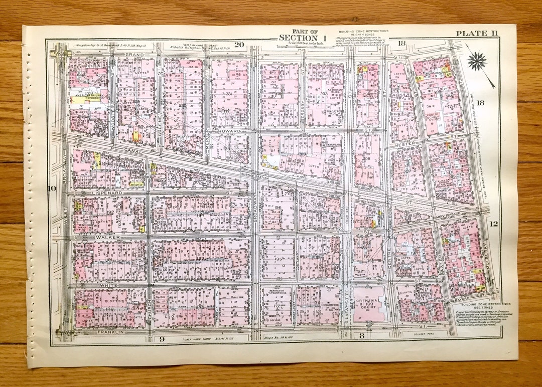 Antique Manhattan, New York Map From Bromley's 1925 Manhattan Land Book ...
