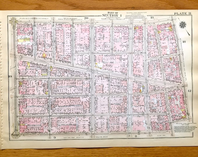 Antique Manhattan, New York Map From Bromley's 1925 Manhattan Land Book ...