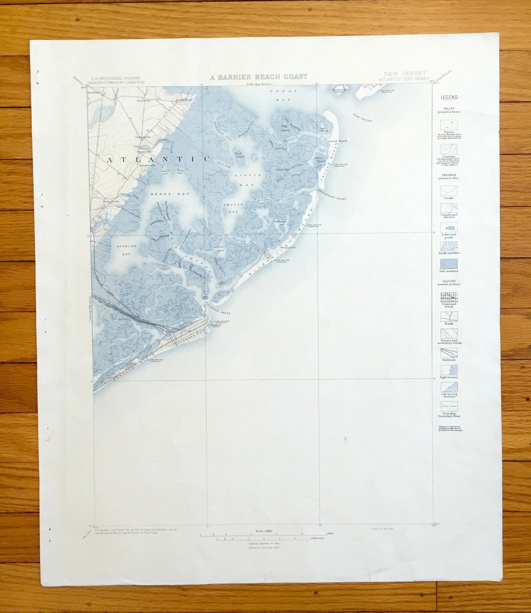 Antique Atlantic City, New Jersey 1894 US Geological Survey Topographic ...
