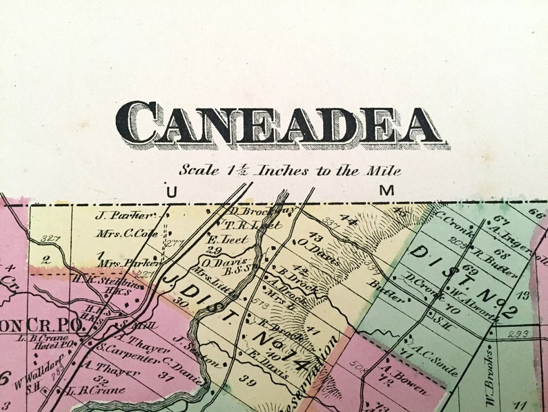 Antique 1869 Caneadea, New York Map From D.G. Beers Atlas of Allegany ...